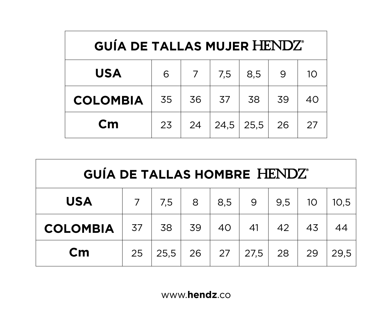 Guía de Tallas Zapatos Mocasines, Casuales y Deportivos HENDZ