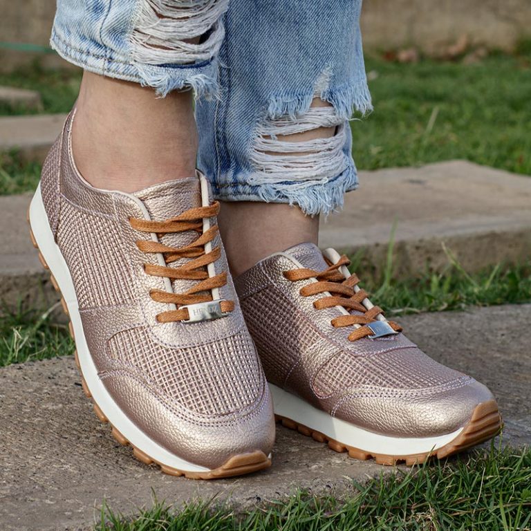 Zapatos Deportivos en Cuero Oro Rosa Para Mujer - HENDZ